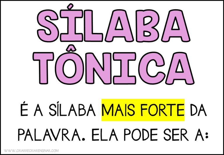 SÍLABA TÔNICA: CARTAZ E ATIVIDADES – Criar Recriar Ensinar